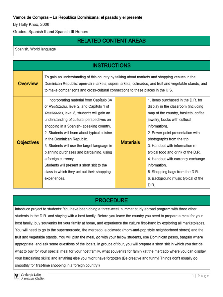 Vamos de Compras Lesson Plan | PDF | Hogar, jardinería y bricolaje