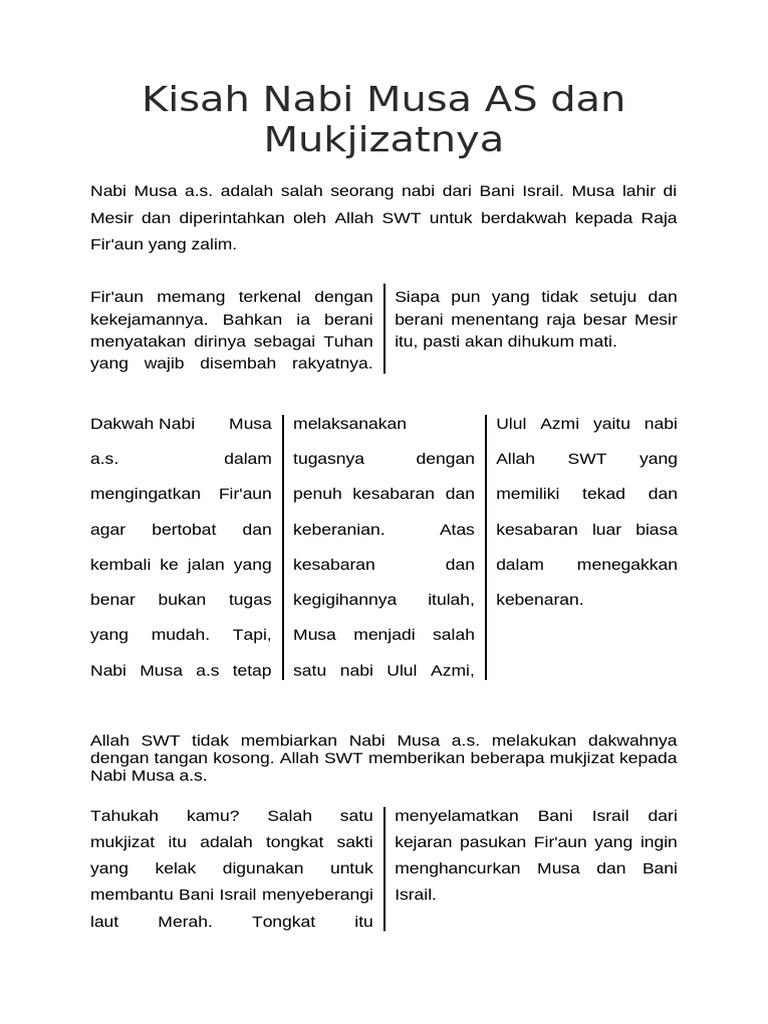 Kisah Nabi Musa AS Dan Mukjizatnya | PDF