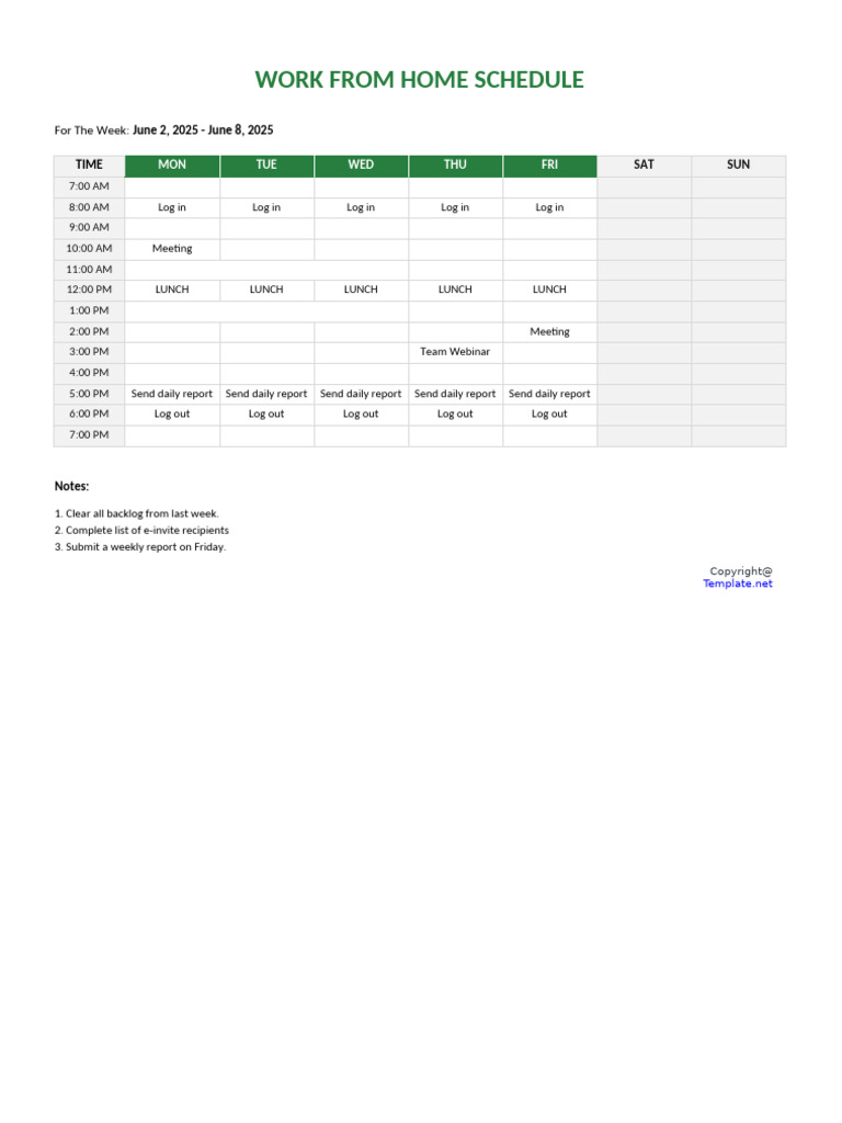 Free Sample Work From Home Schedule Template | PDF