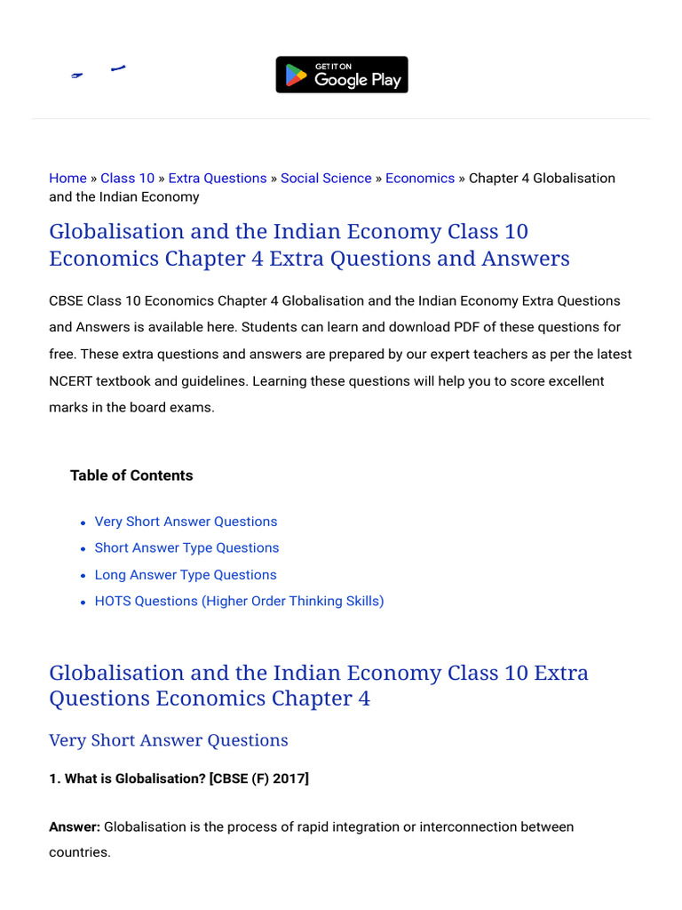 Globalisation and The Indian Economy Class 10 Economics Chapter | PDF | Globalization ...