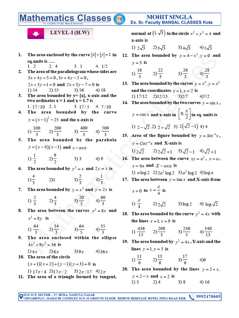 Level - I (H.W) (Areas) | PDF | Area | Cartesian Coordinate System