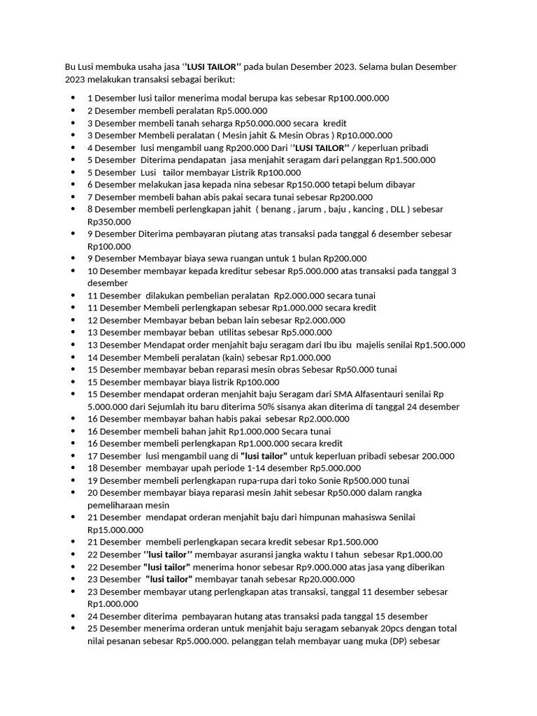 Catatan Keuangan Lusi Tailor | PDF | Griya & Taman