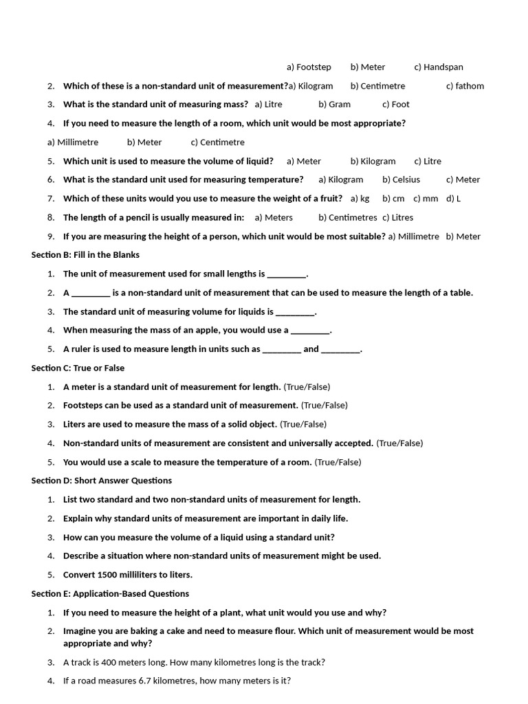 Class 6 Measurement Worksheet | PDF | Measurement | Litre