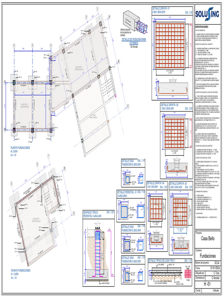 Planos Estructurales para Casa de 2 Pisos | PDF | Hormigón | Ingeniería ...