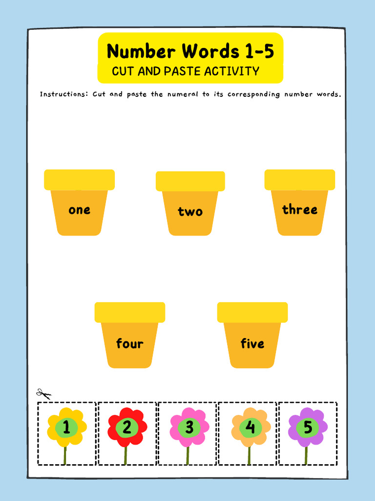 Number Words 1-5 Cut and Paste Activity | PDF