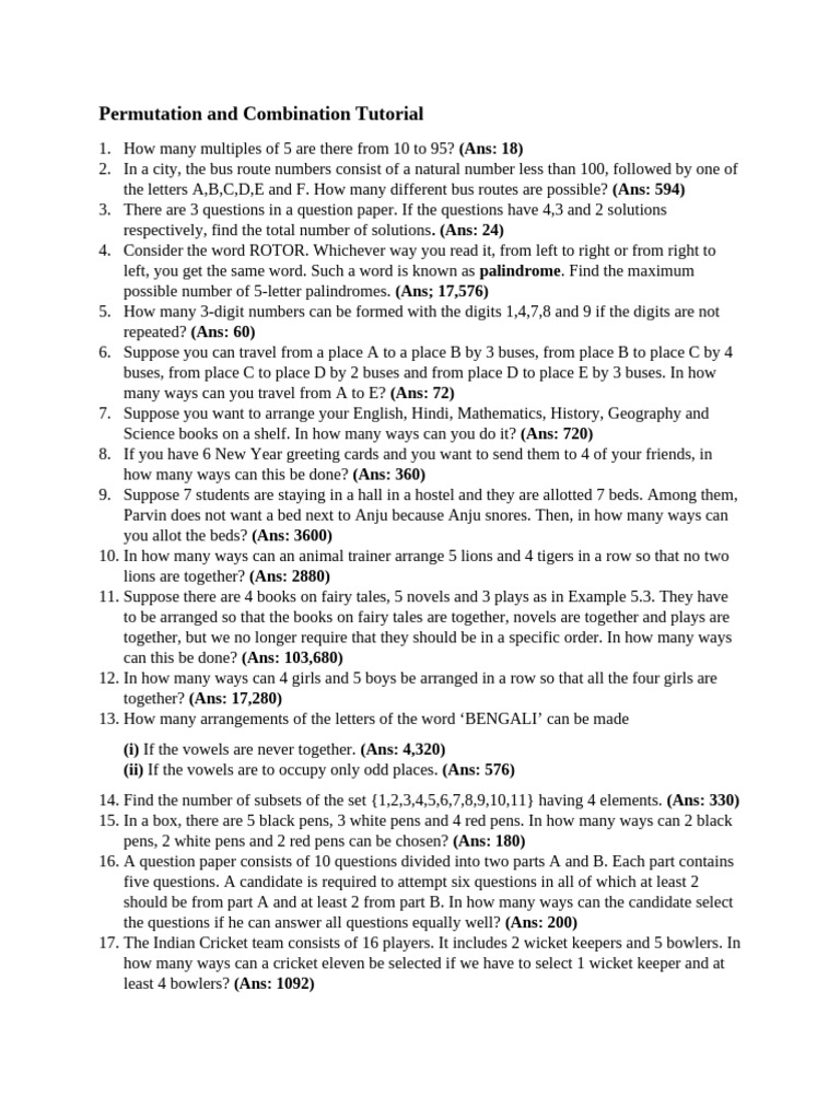 Permutation and Combination Tutorial | PDF | Language Arts & Discipline | Teaching Methods ...