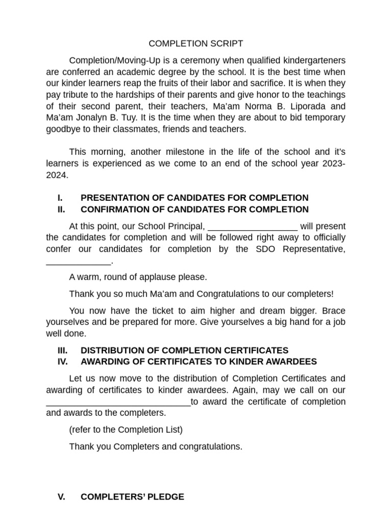 EMCEE SCRIPT Moving Up | PDF