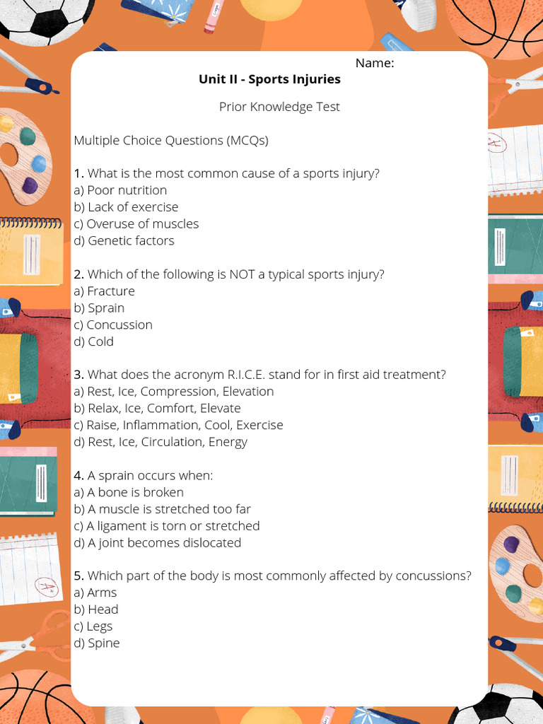 Name:: Unit II - Sports Injuries | PDF | Sports & Recreation | Wellness