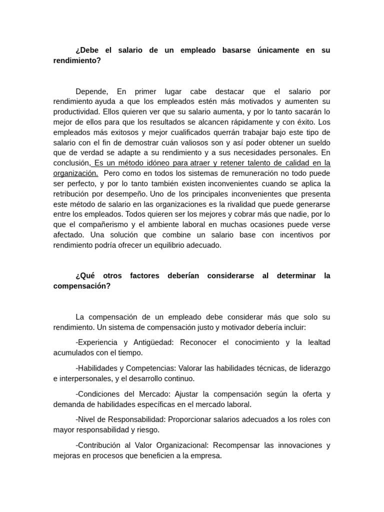 Debe El Salario de Un Empleado Basarse Únicamente en Su Rendimiento ...