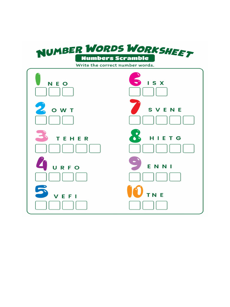 1st Grade - Number Scramble (1-10) | PDF