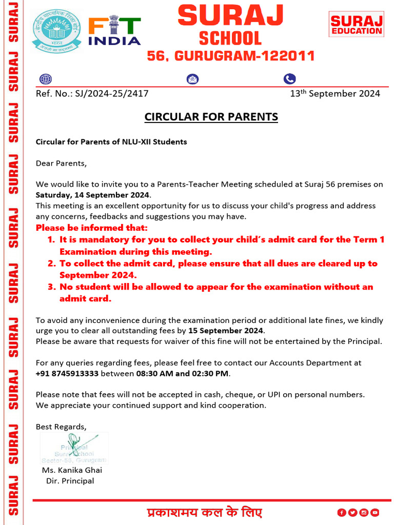 Circular For Parents - Term 1 Examinations-1 | PDF