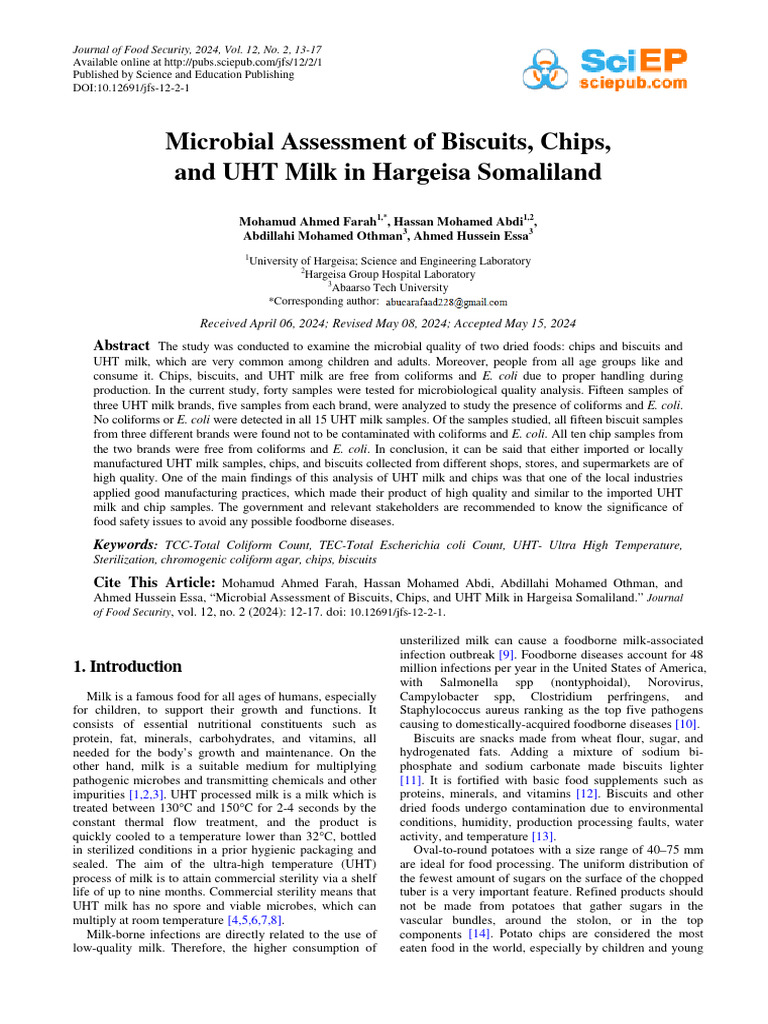 Microbial Assessment of Biscuits Chips A | PDF | Milk | Escherichia Coli