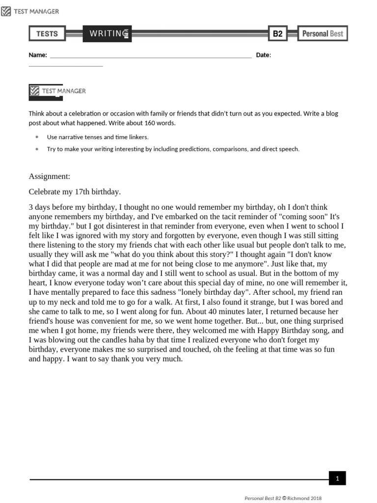 Am_PB_RTM_B2_U1_Writing | PDF