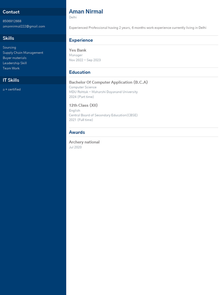 Aman Nirmal: Experience | PDF