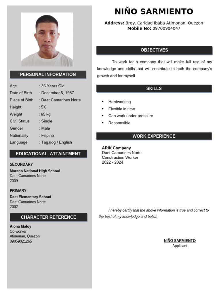 Niño Sarmiento Resume | PDF