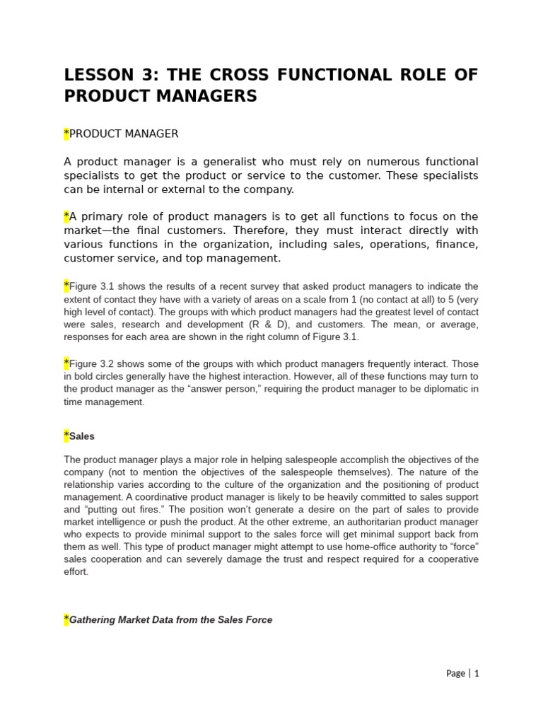 Cross-Functional Role of Product Managers | PDF | Sales | Business