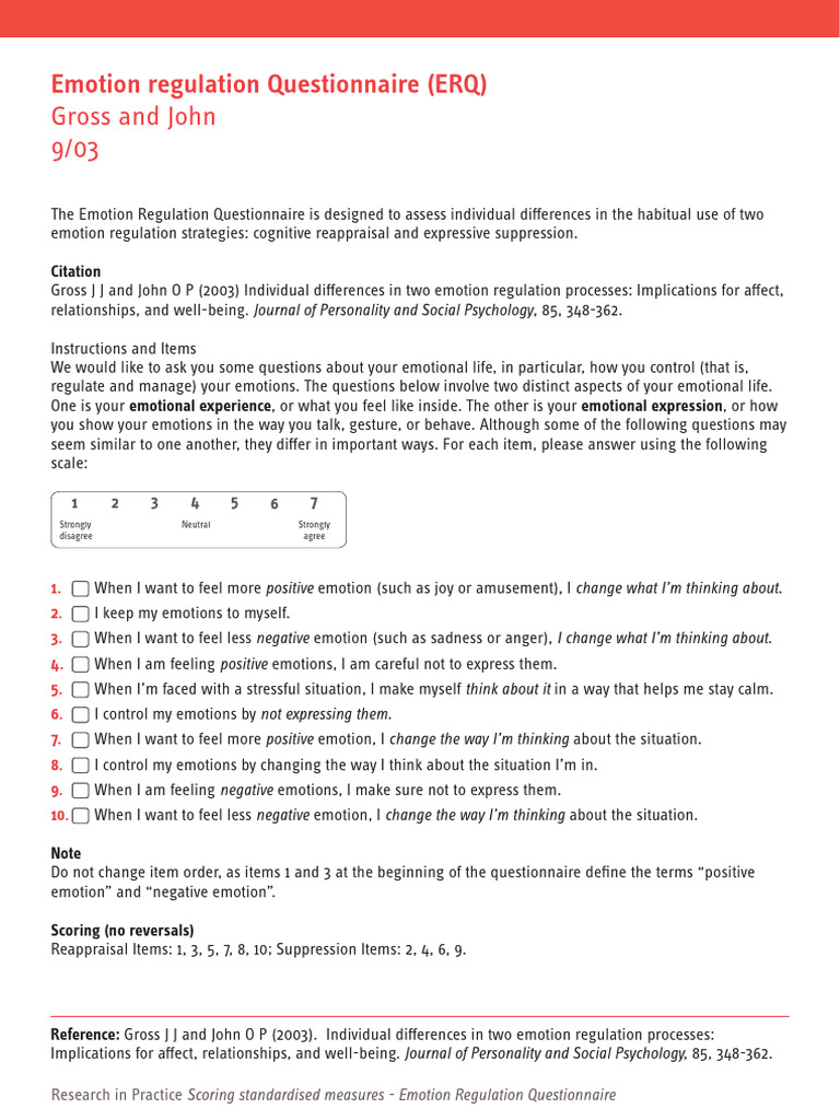 Kuesioner Regulasi Emosi ERQ | PDF | Emotions | Emotional Self Regulation