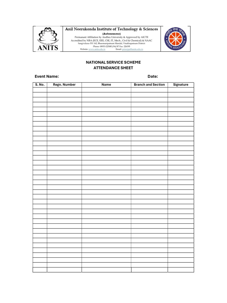 Attendance Sheet - NSS | PDF