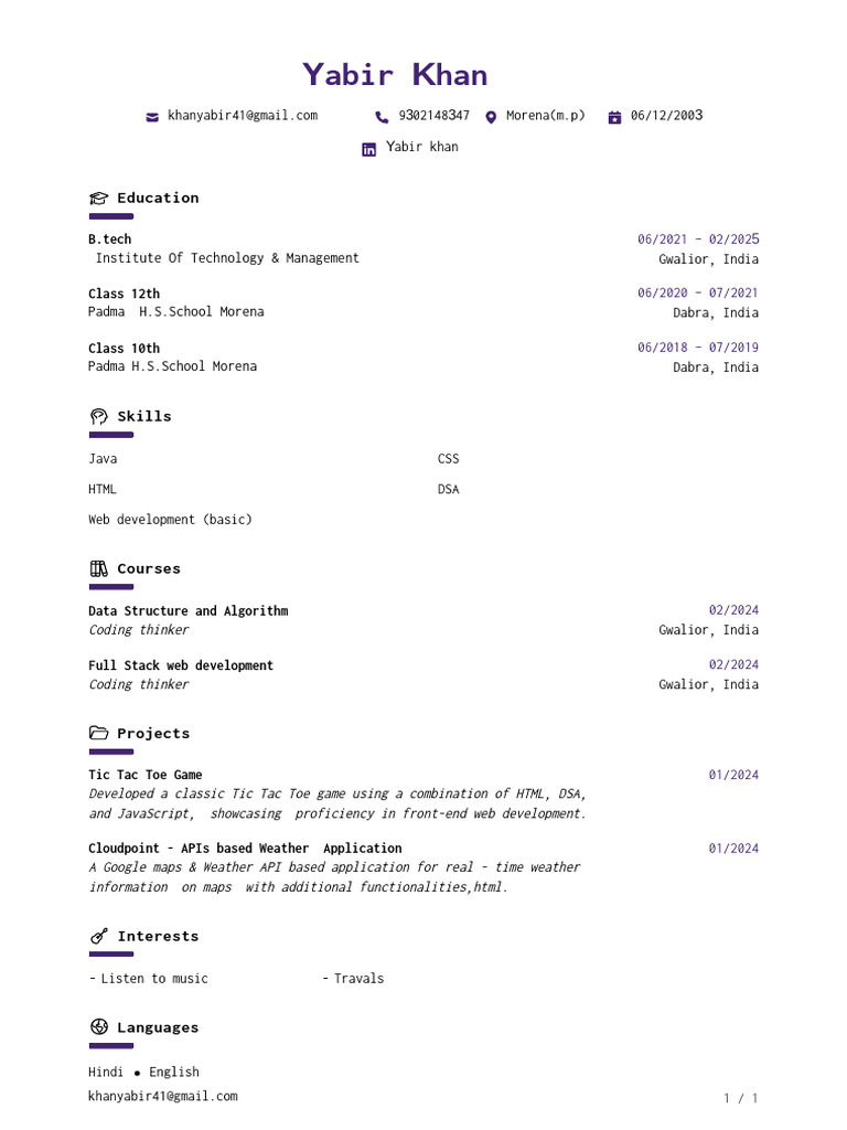 YABIR Resume Second | PDF