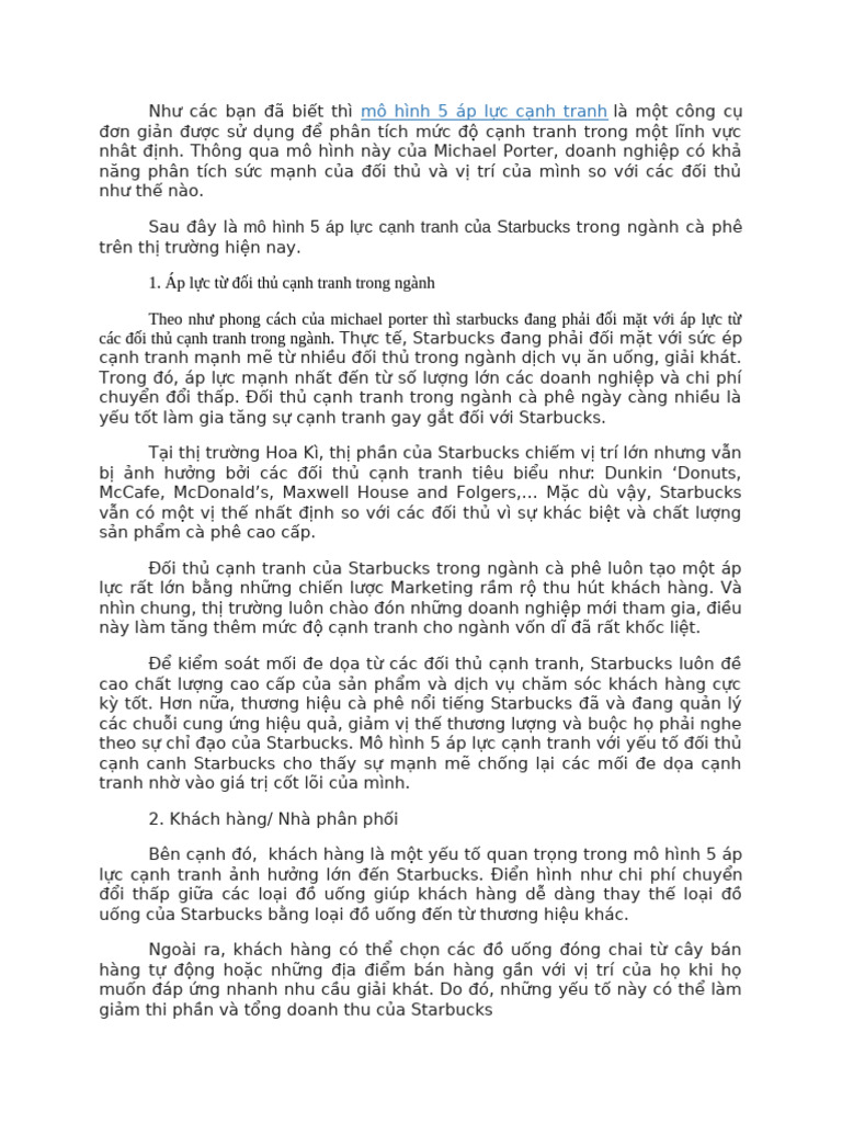 Mô Hình 5 Áp L C C NH Tranh C A Starbucks | PDF