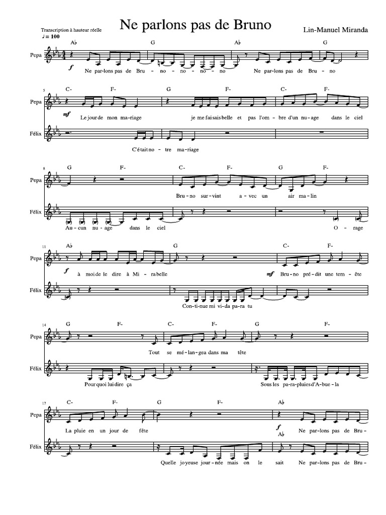 Ne Parlons Pas de Bruno - Partition - Score | PDF