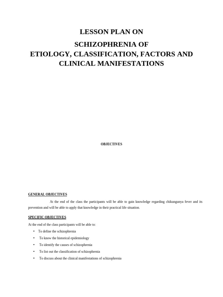 Lesson Plan of Schizo Phrenia | PDF | Schizophrenia | Psychosis