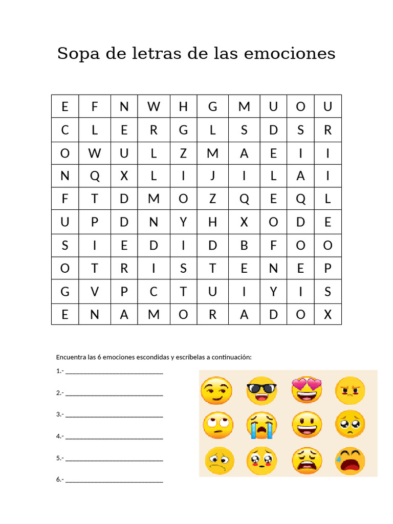 Sopa de Letras de Las Emociones | PDF | Relaciones personales, crianza ...