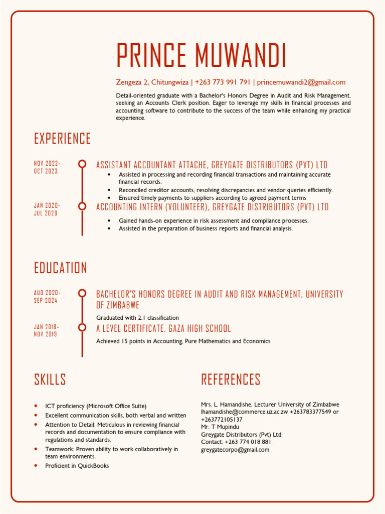 Prince Muwandi Resume | PDF | Audit | Business