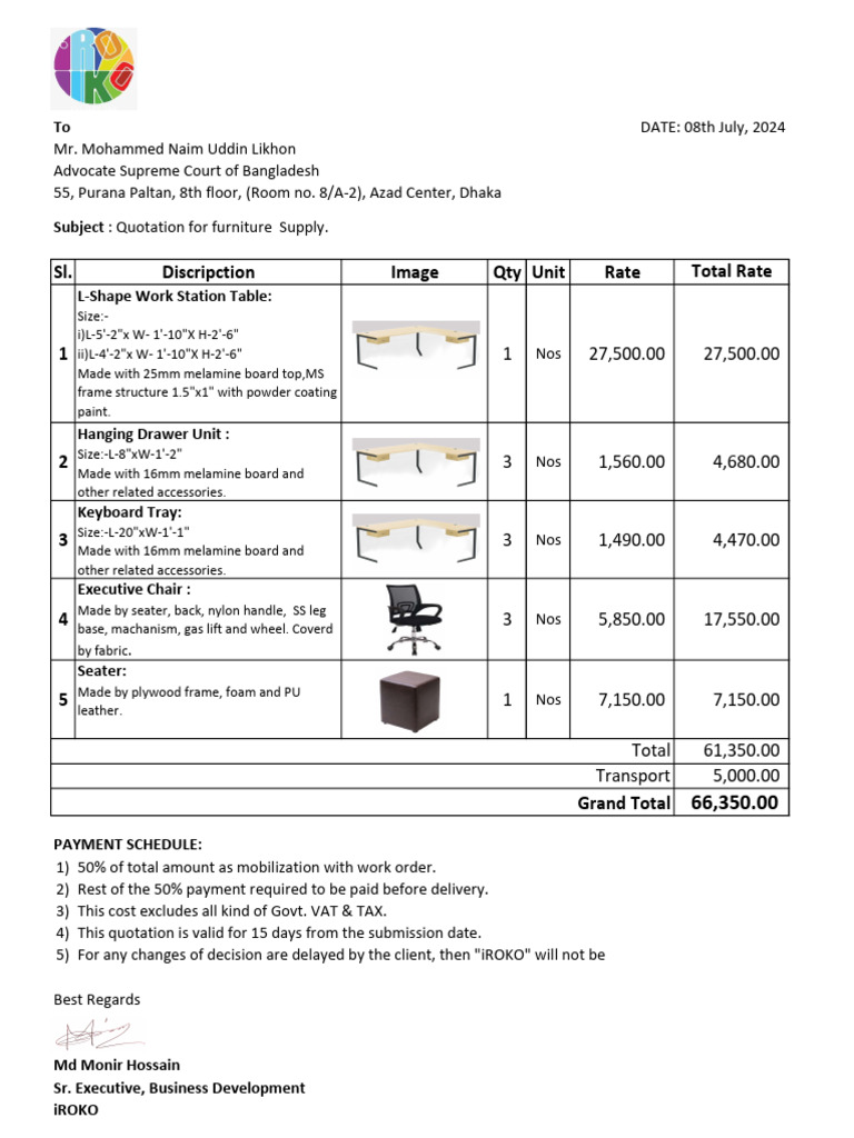 Office Furniture Quotation Details | PDF