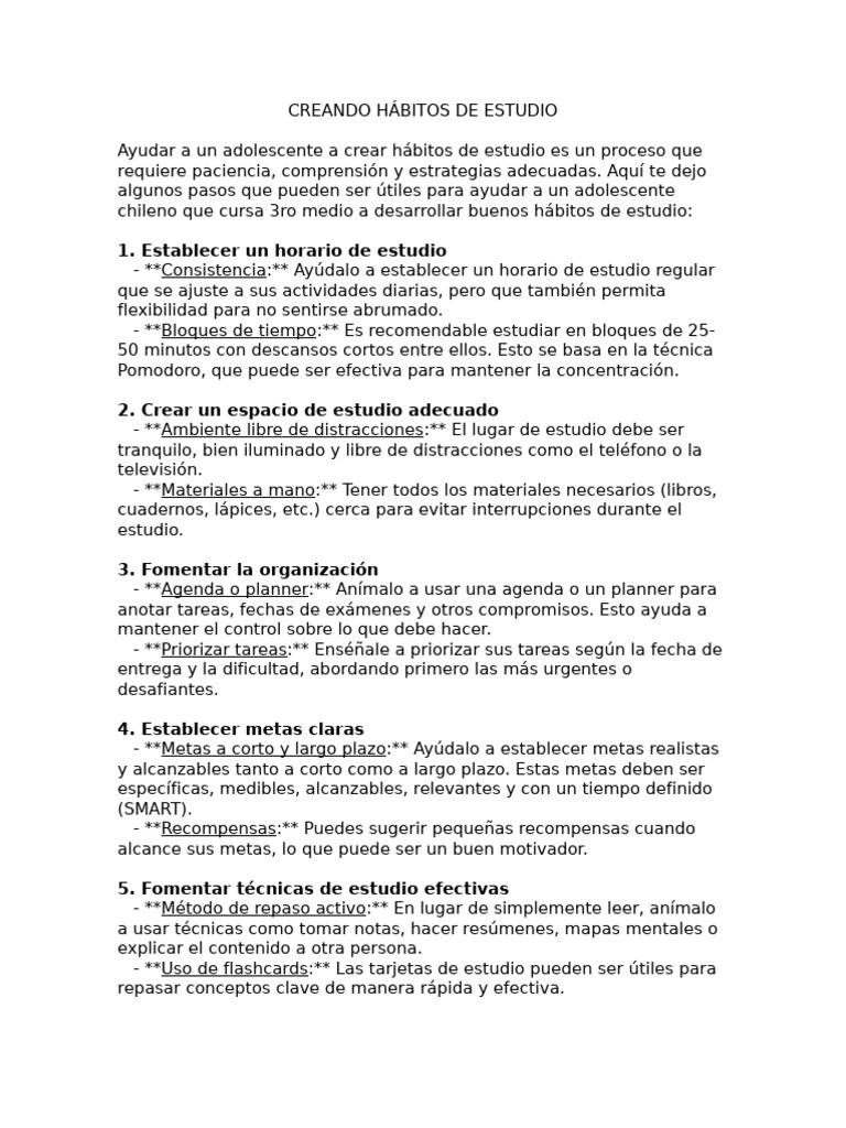 CREANDO HÁBITOS DE ESTUDIO | PDF | Habilidades de estudio | Aprendizaje