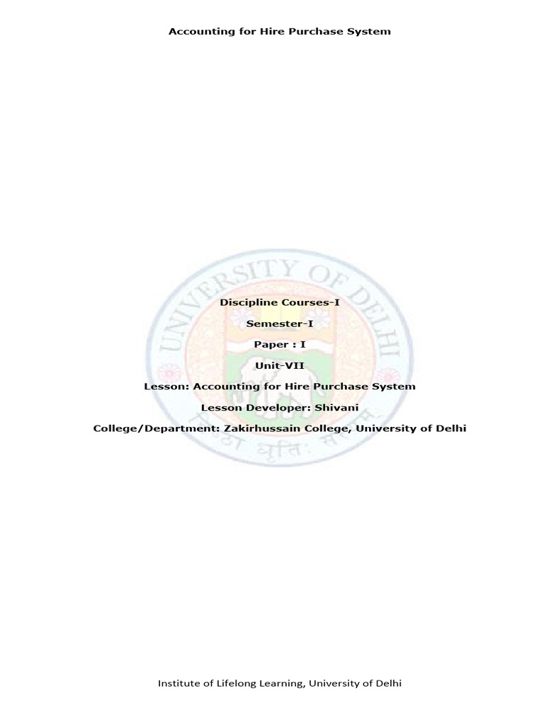 Accounting for Hire Purchase System | PDF | Debits And Credits ...