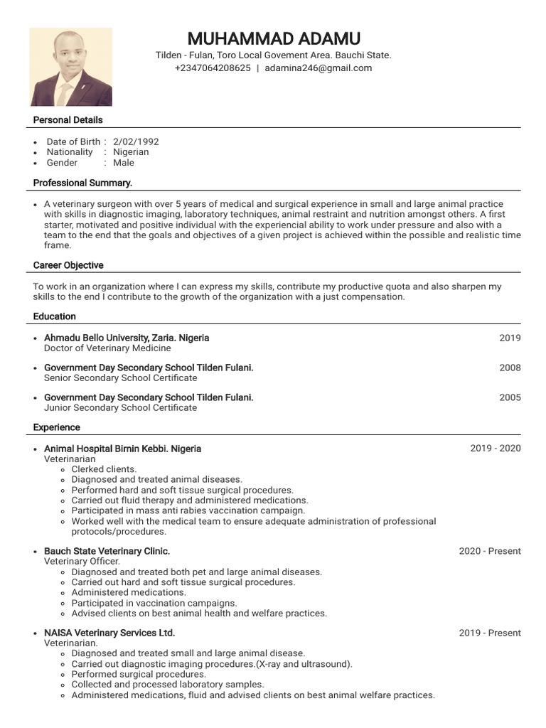 Dr. Muhammad Adamu. CV2024 | PDF | Veterinary Medicine | Nigeria