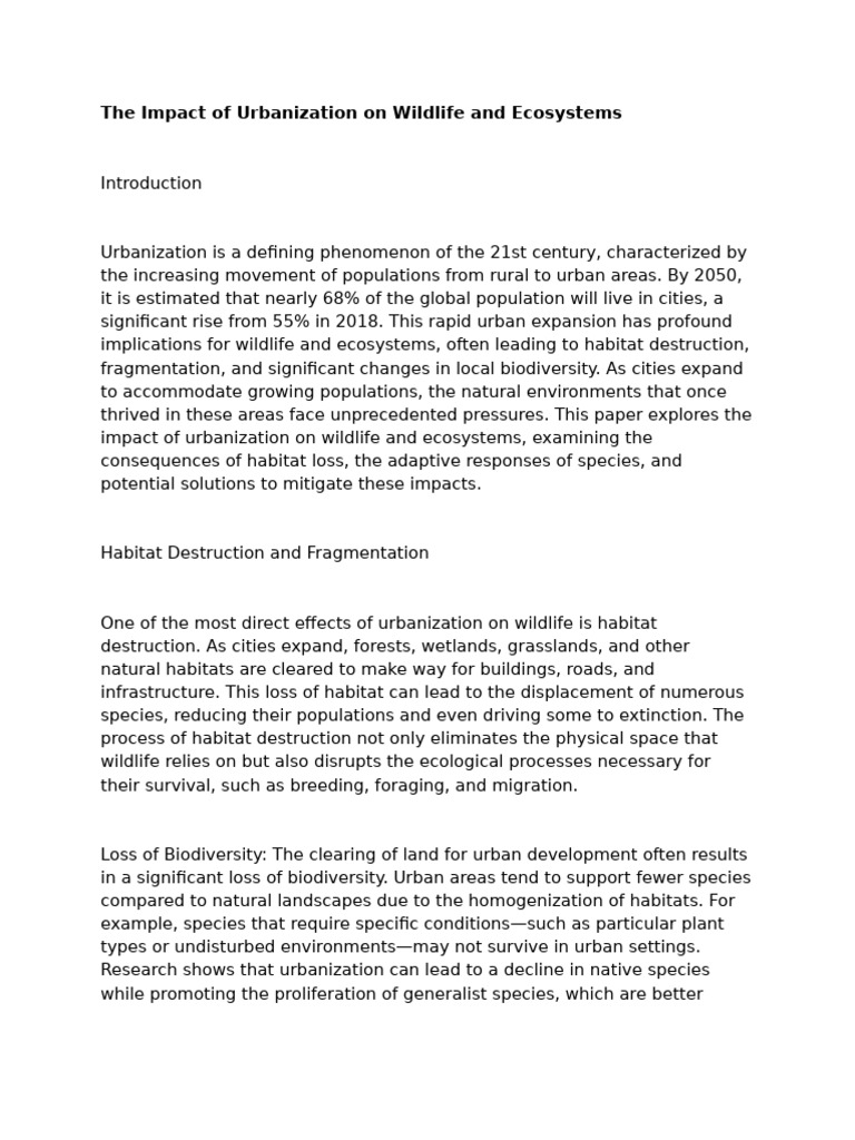 The Impact of Urbanization On Wildlife and Ecosystems | PDF | Habitat ...