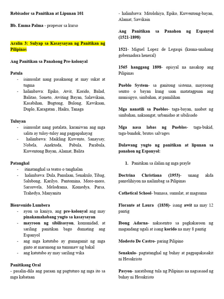 Rebisador Sa PAL 101 Aralin 3 at 4 | PDF