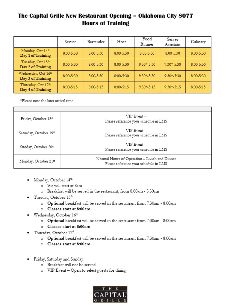 CGUSA Training Schedule & VIP Events | PDF | Restaurants | Cuisine