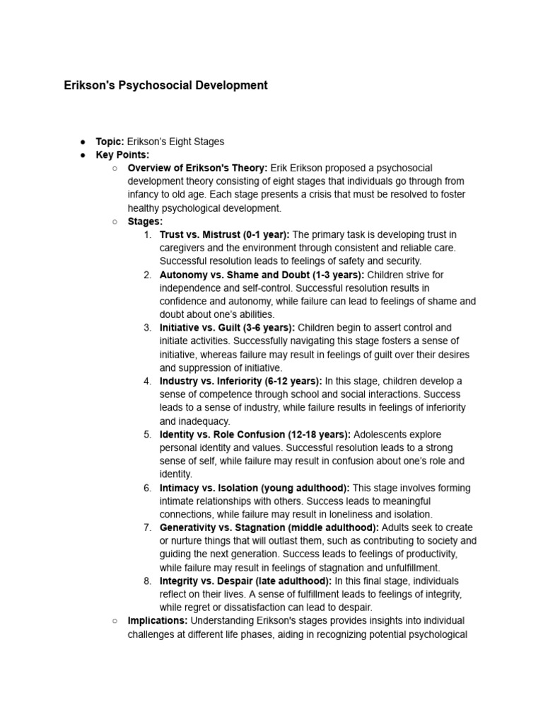 Erikson's Psychosocial Development | PDF | Psychology | Psychological ...