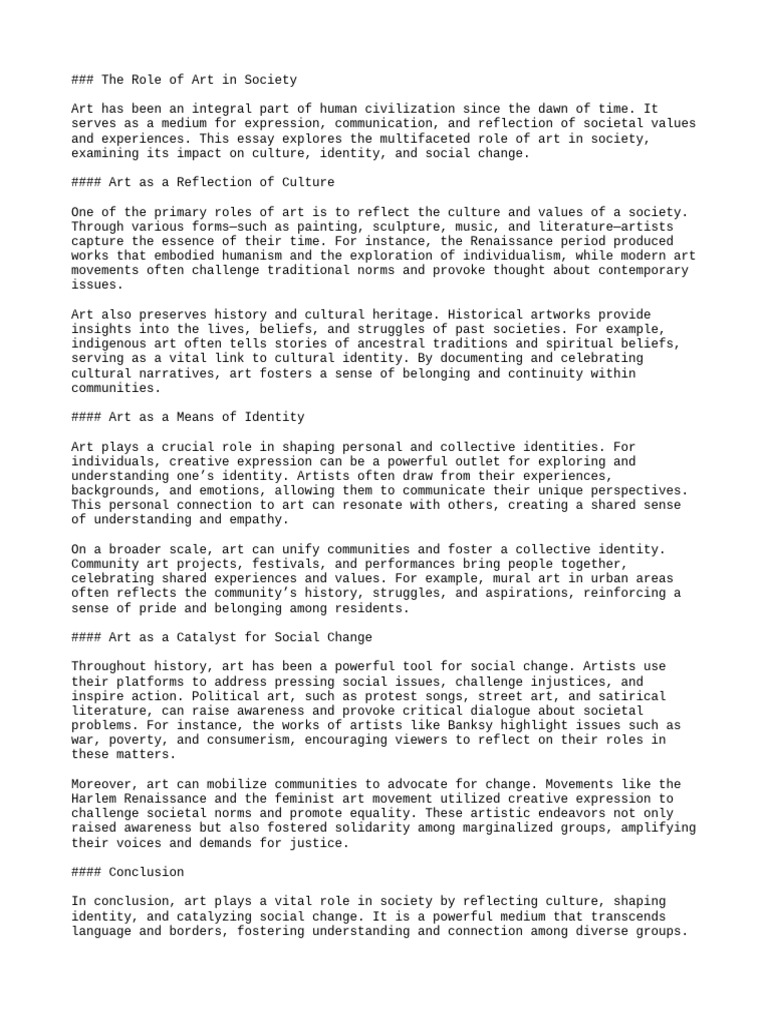 The Role of Art in Society | PDF | Identity (Social Science) | Liberal ...