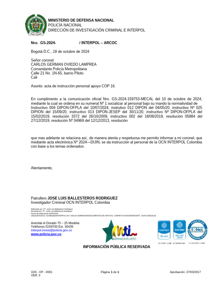 Oficio Remision Acta 3 | PDF