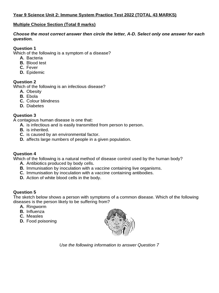 9SCI Immune System Practice Test 2022 | PDF | Infection ...