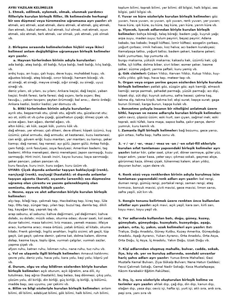 TDK Ayrı Bitişik Yazılan Harfler. | PDF