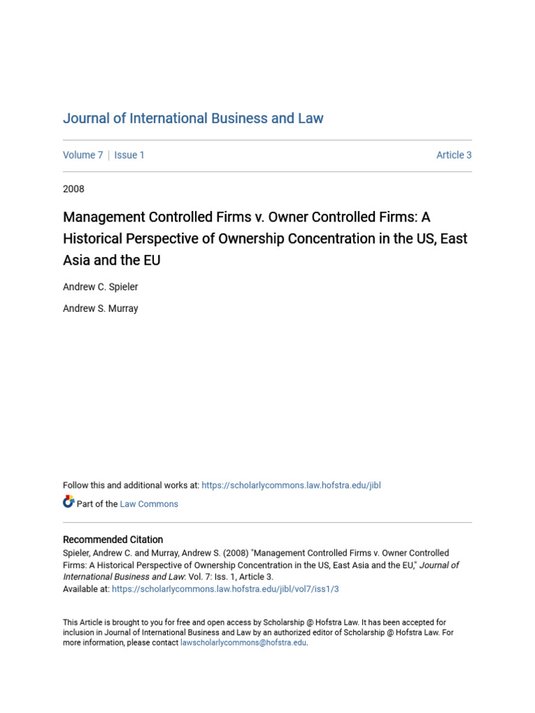 Management Controlled Firms v. Owner Controlled Firms A Historic | PDF ...