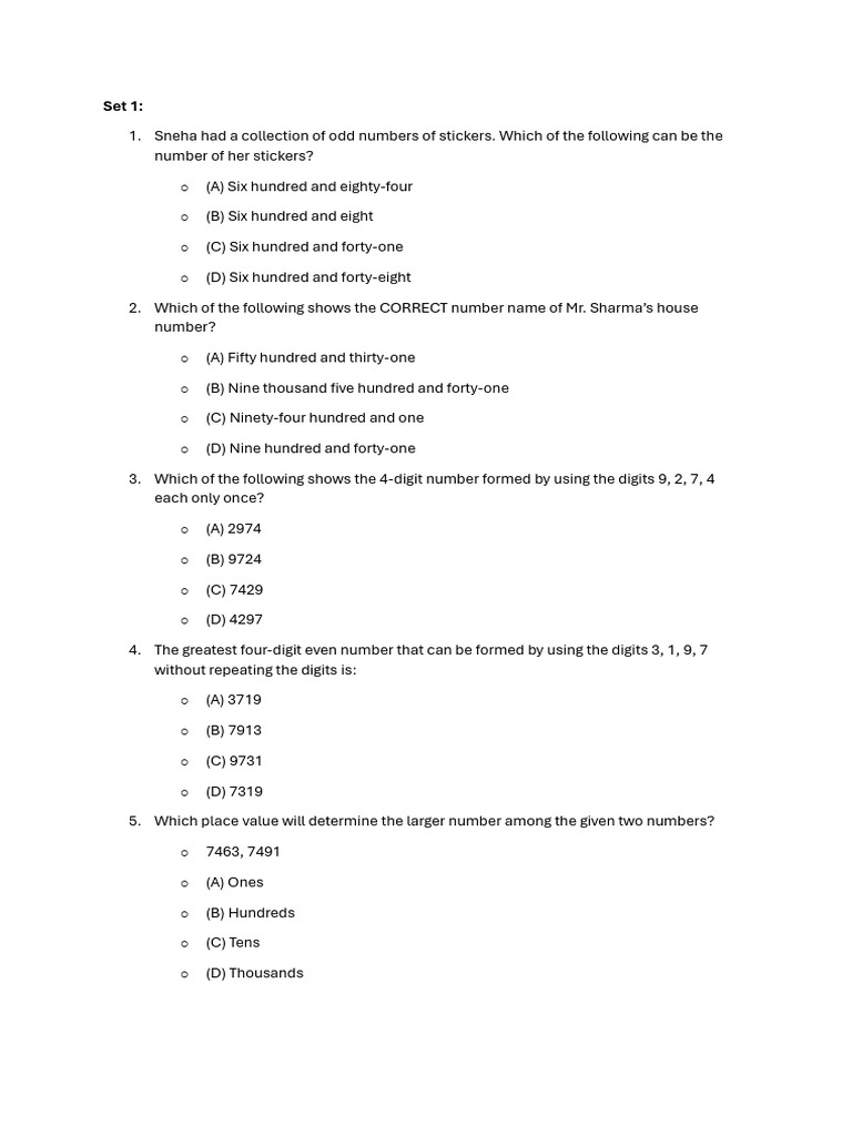 NUMBER SENSE SET 3 | PDF | Mathematics | Arithmetic
