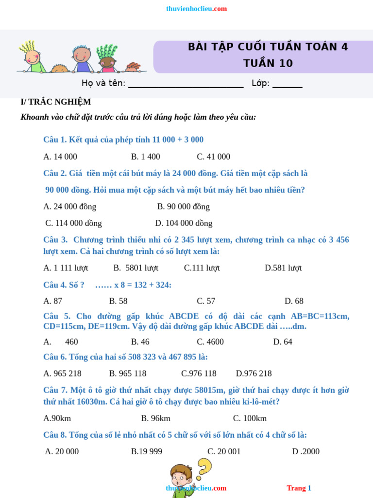 Bai Tap Cuoi Tuan Toan 4 KNTT Tuan 10 | PDF