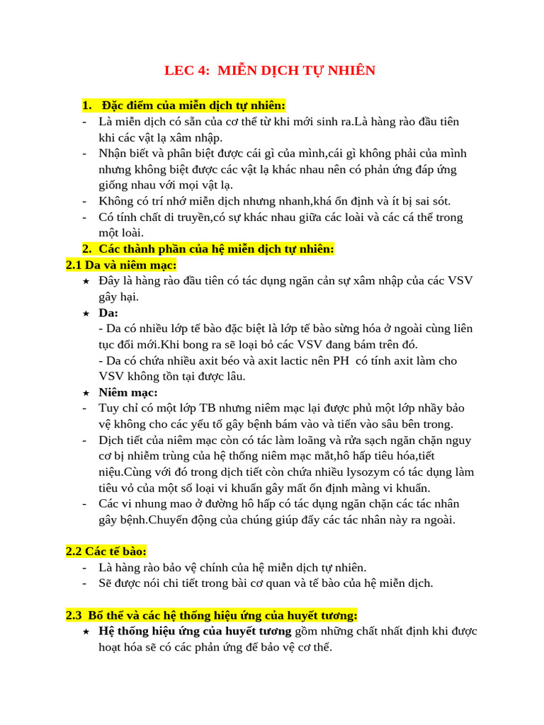LEC 4 - MIỄN DỊCH TỰ NHIÊN | PDF