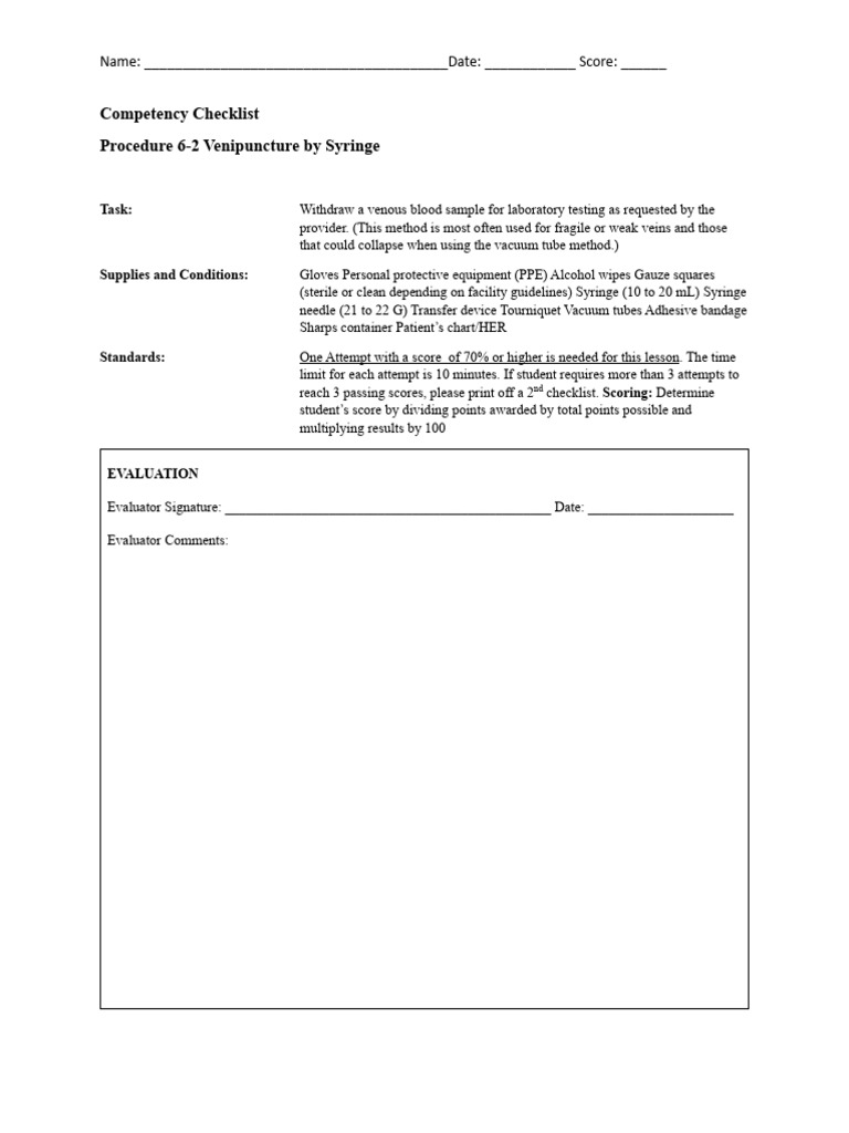 Procedure 6.2 Venipuncture by Syringe | PDF | Medical Specialties ...