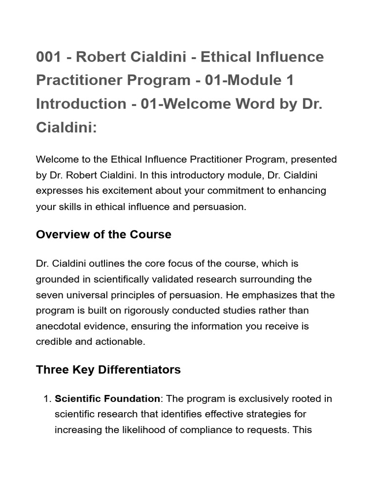 Robert Cialdini - Ethical Influence Practitioner Program (Summary ...
