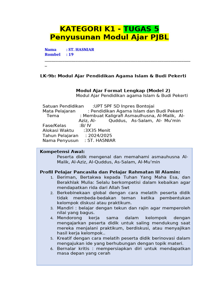 Tugas 5 - Penyusunan Modul Ajar PJBL | PDF
