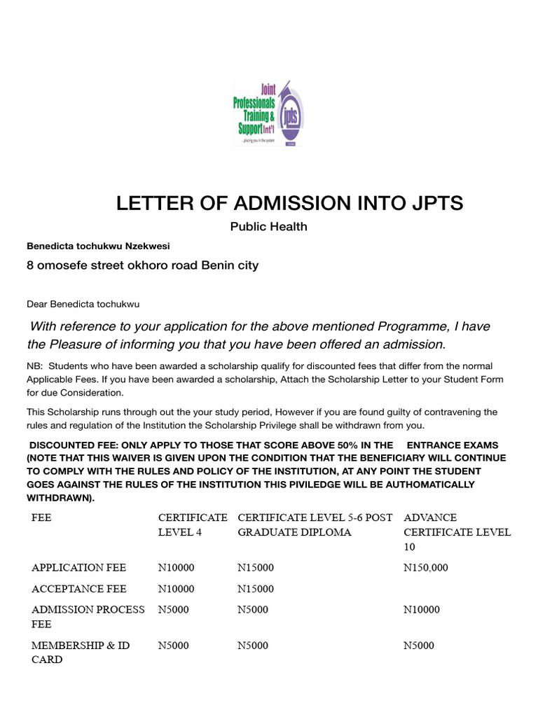Print Admission Letter | PDF