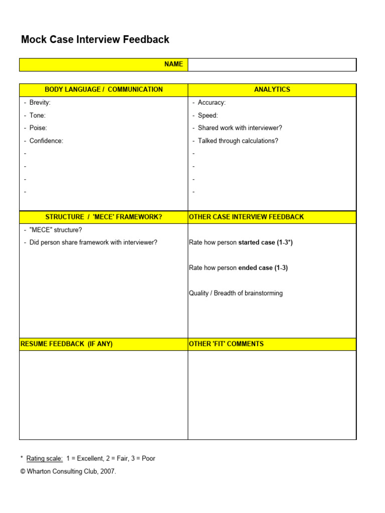 【Case Book】Wharton WCC MockInterviewFeedbackForm | PDF