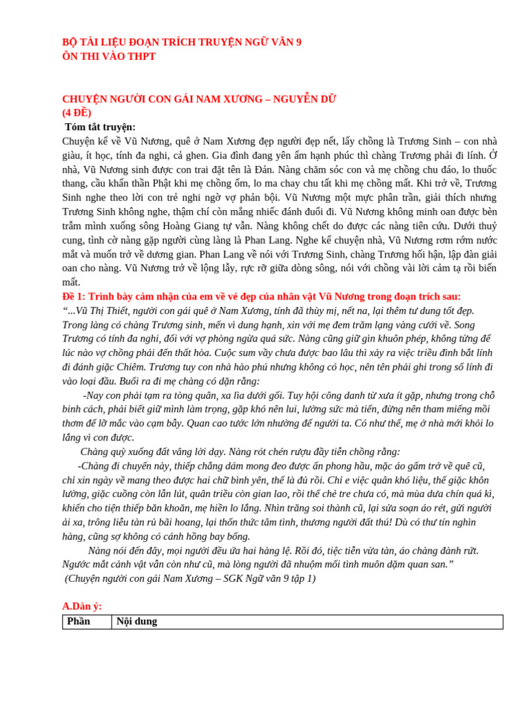 20 de Van Nghi Luan Ve Doan Truyen Chuyen Thi Vao 10 | PDF